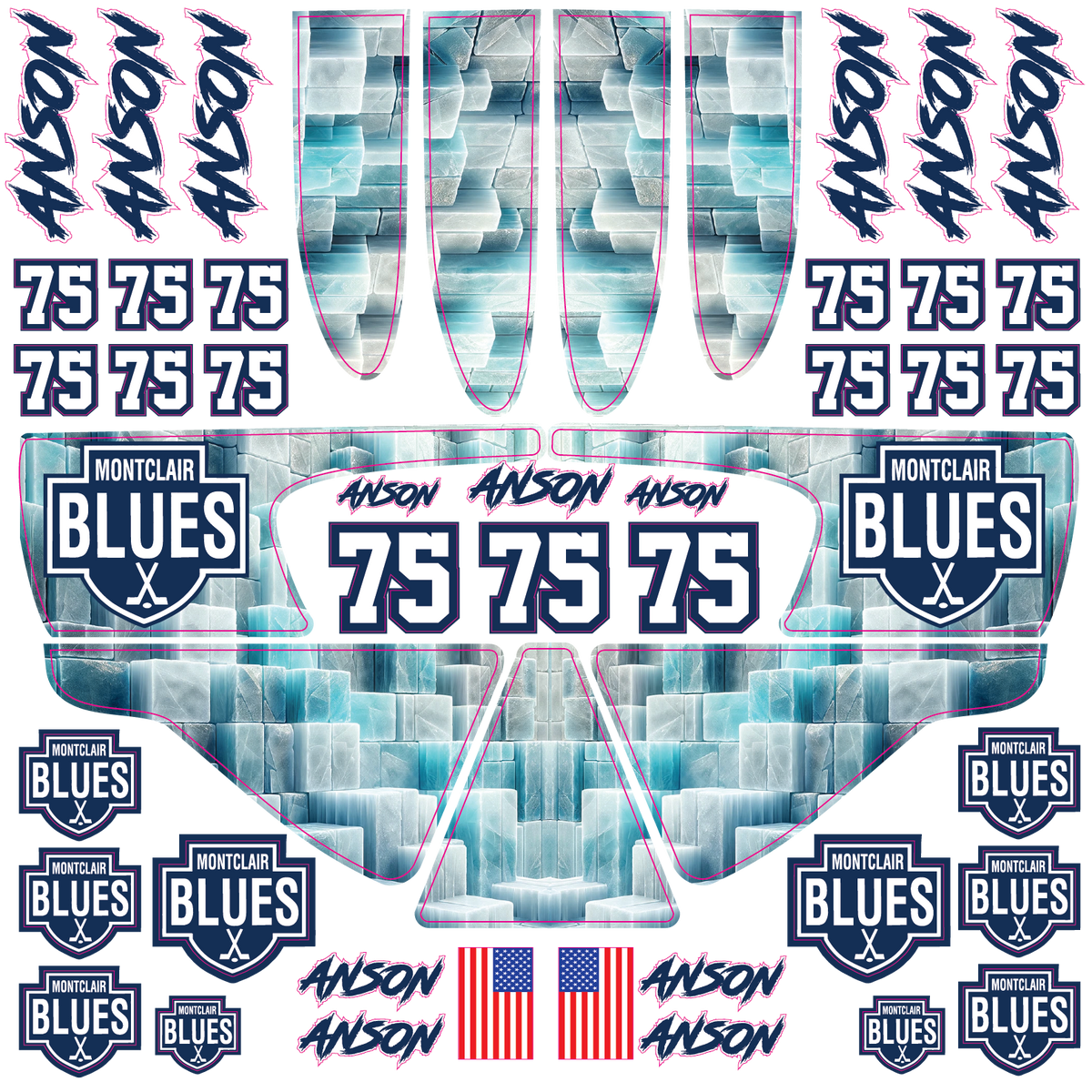 Shop MONTCLAIR BLUES Custom Hockey Goalie Helmet Wrap Kit| BLADESHARK ...