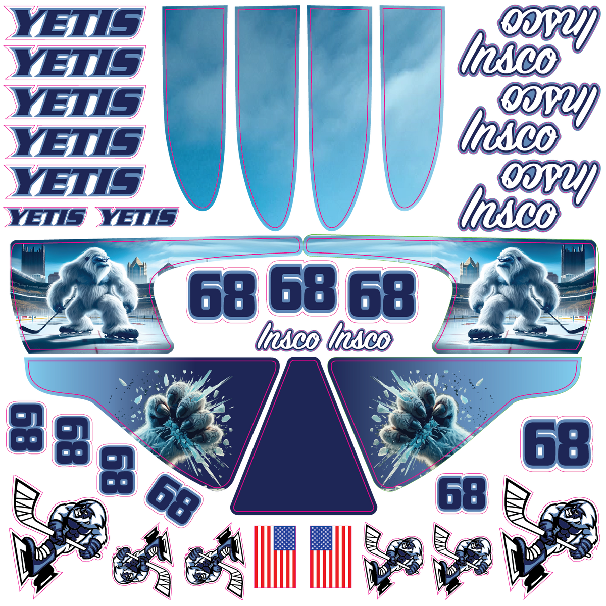 Shop PITTSBURGH YETIS Custom Hockey Goalie Helmet Wrap Kit| BLADESHARK ...