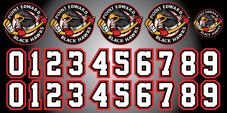 Shop POINT EDWARD BLACK HAWKS Hockey Helmet Decals KIT| BLADESHARK Sports